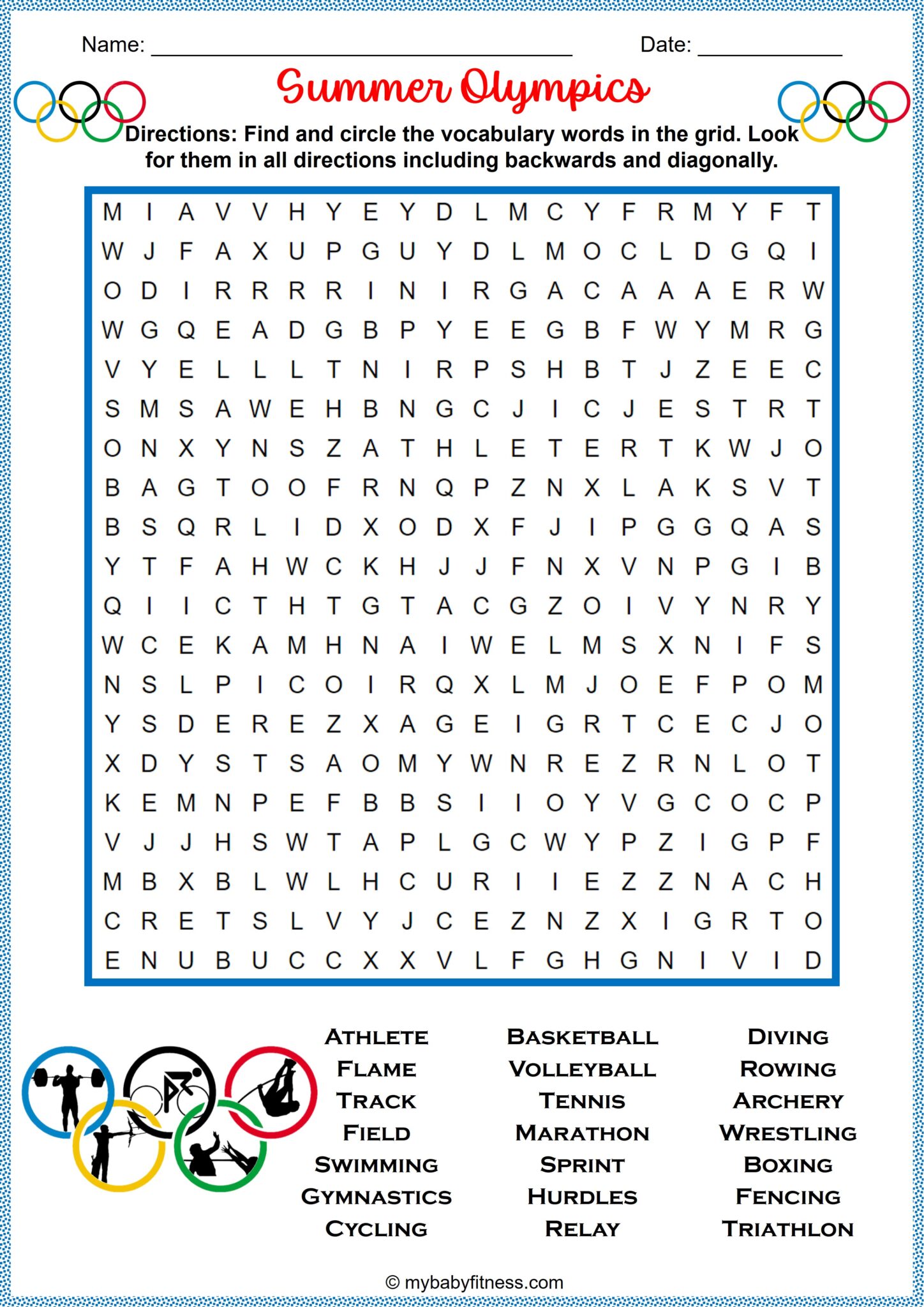 Summer Olympics Word Search Puzzle – My Baby Fitness