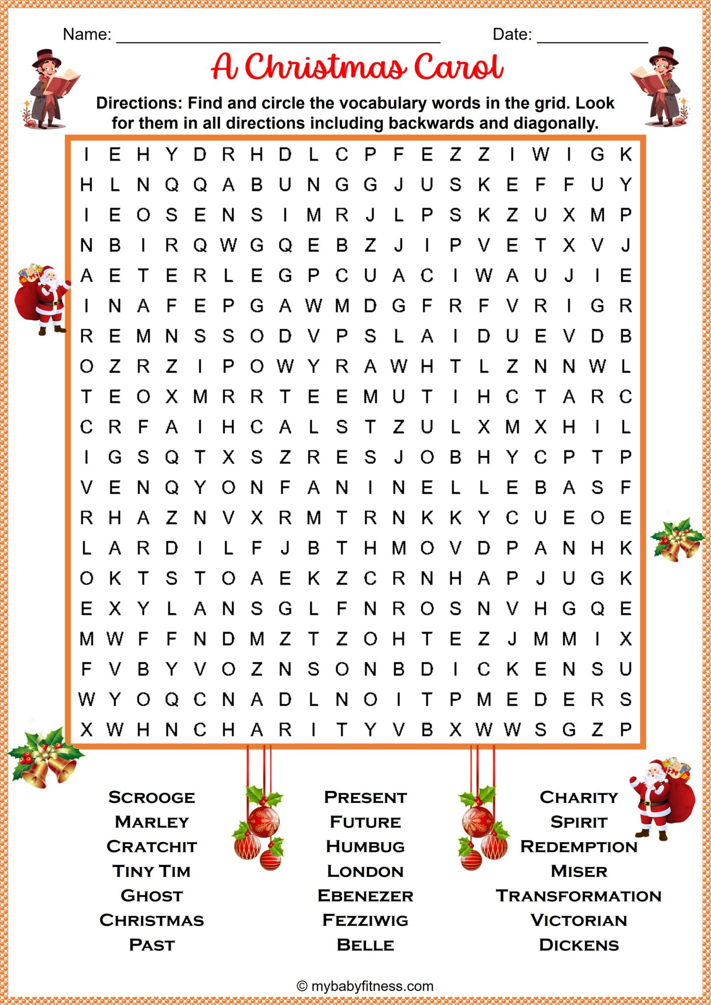A Christmas Carol : Word Search – My Baby Fitness