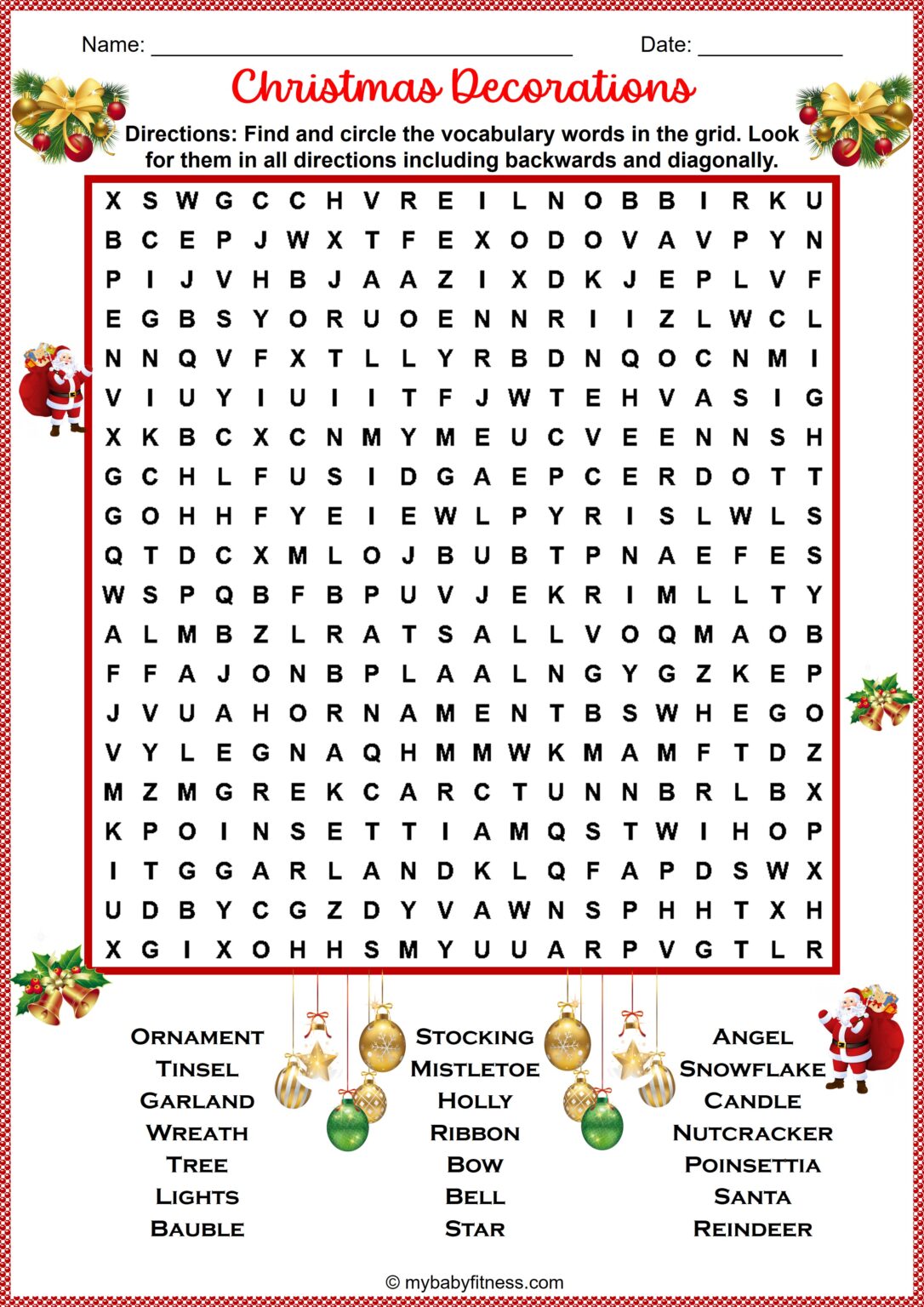 Christmas Decorations : Word Search – My Baby Fitness
