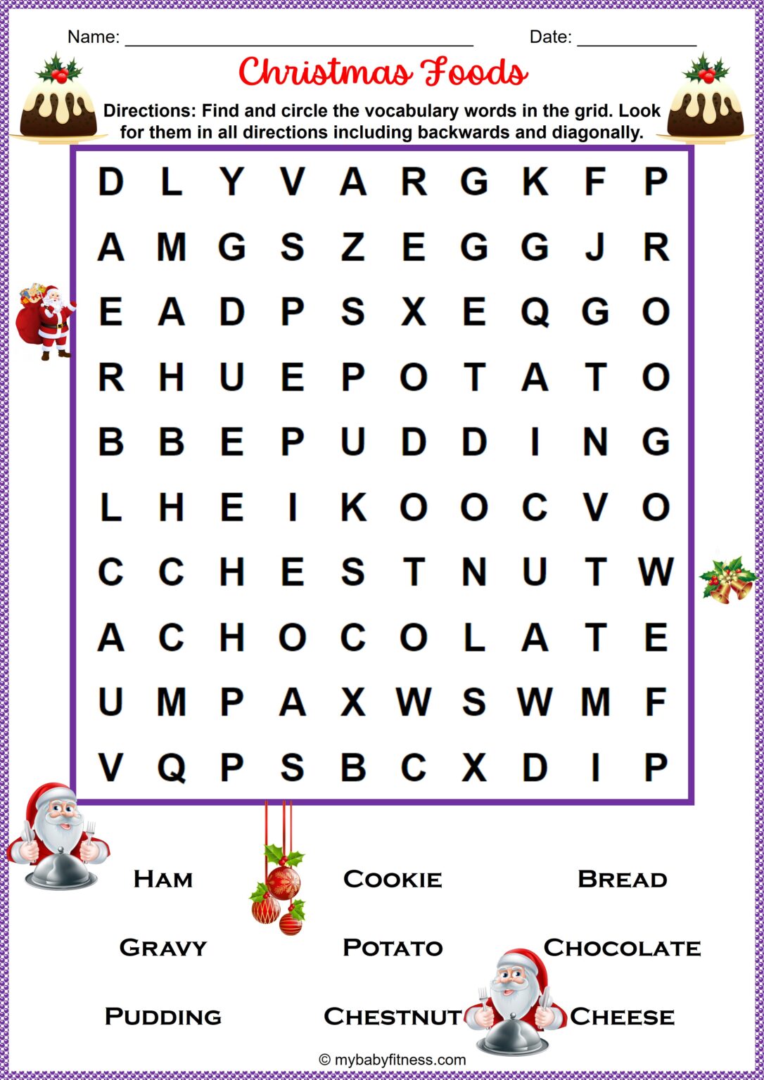Christmas Foods : Word Search – My Baby Fitness