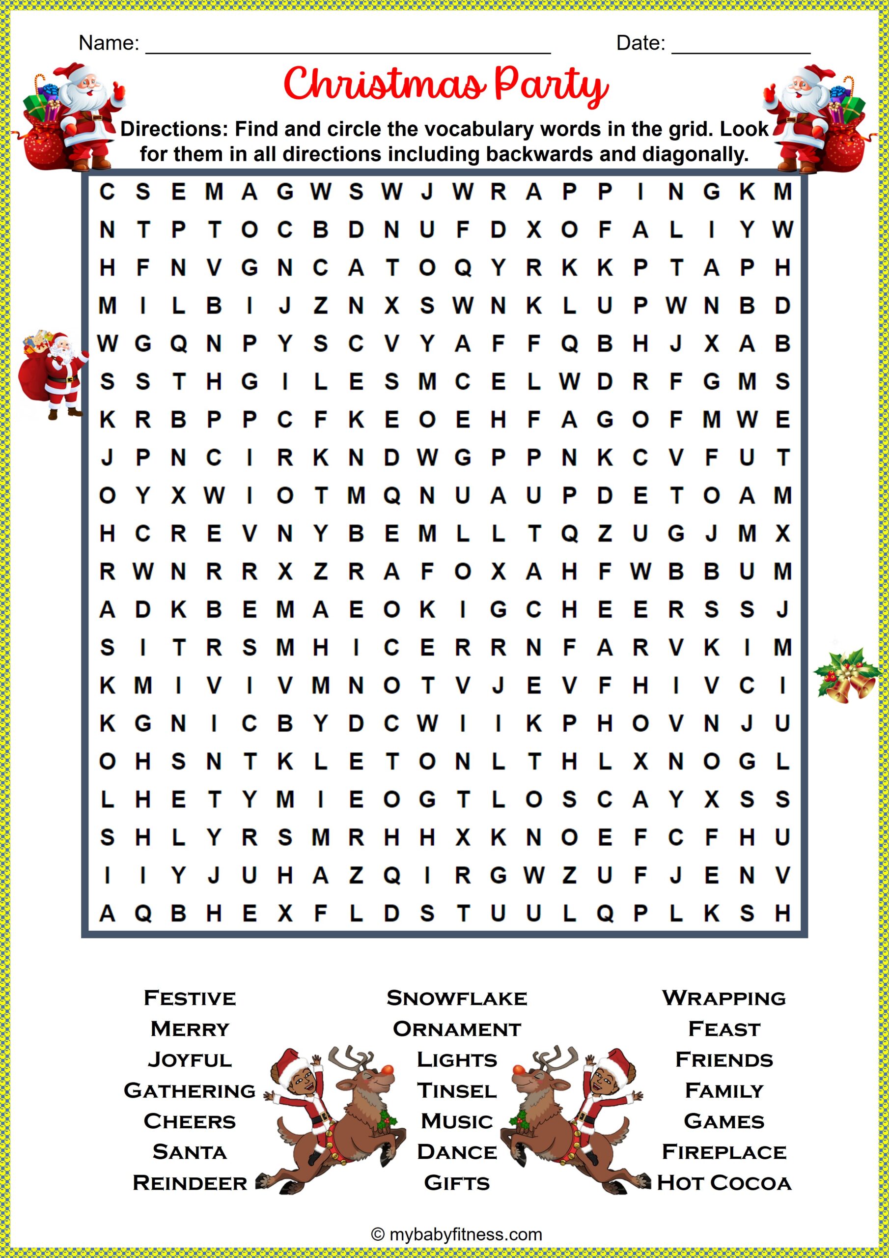 Christmas Party : Word Search – My Baby Fitness