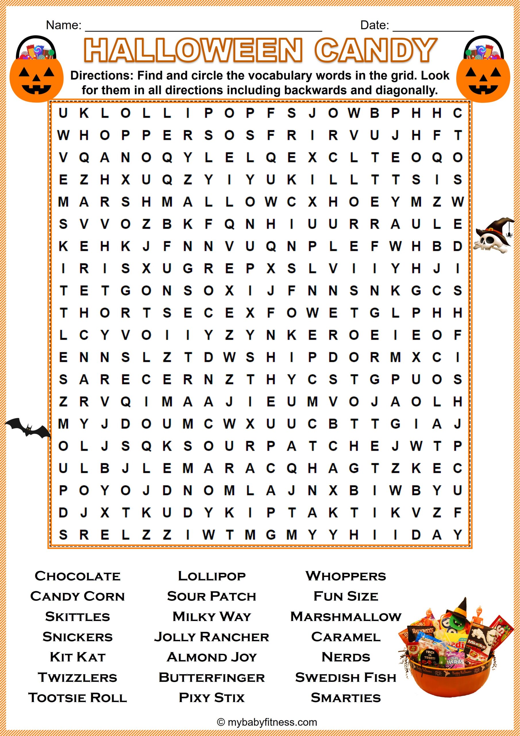 Halloween Candy : Word Search – My Baby Fitness
