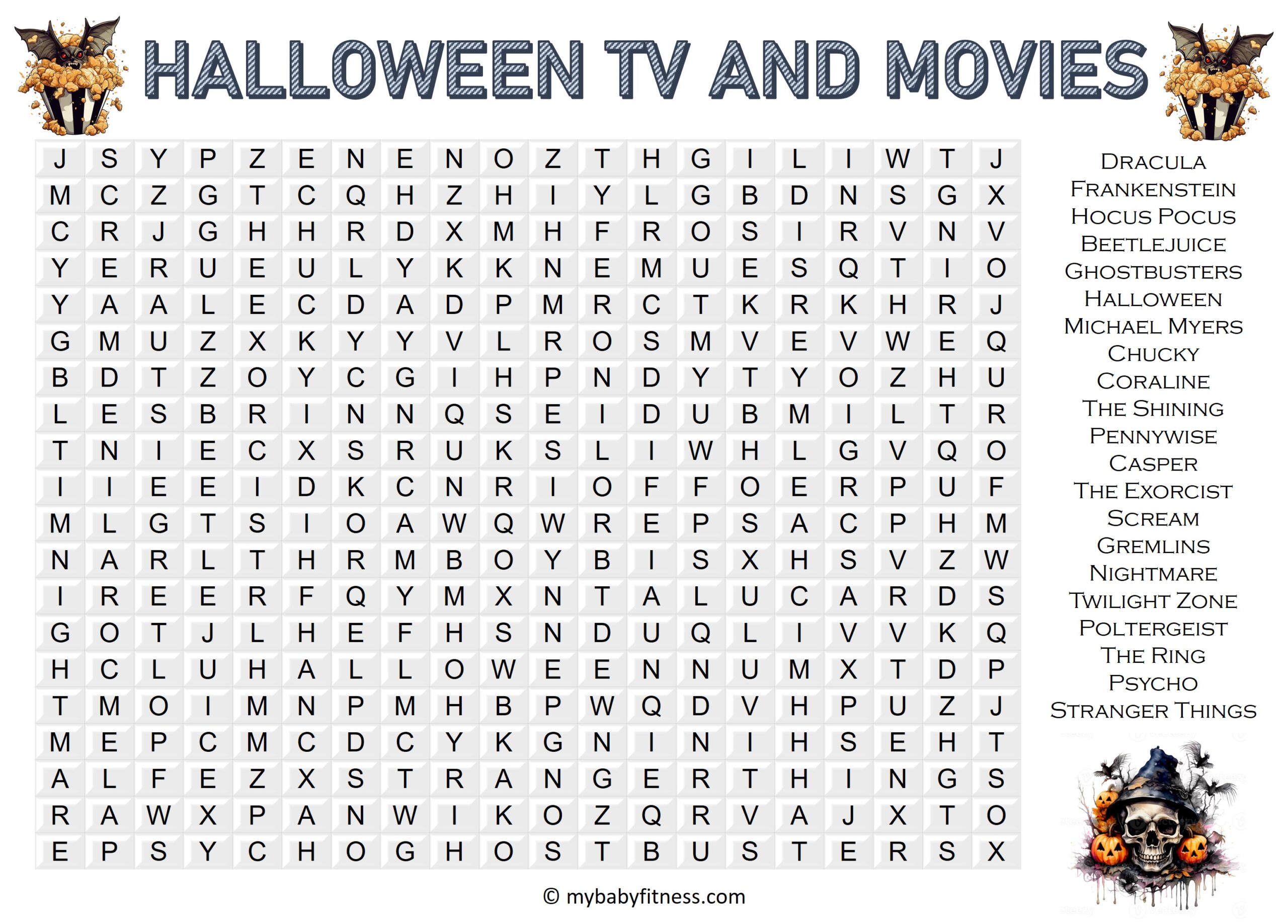 Halloween TV and Movies : Word Search – My Baby Fitness