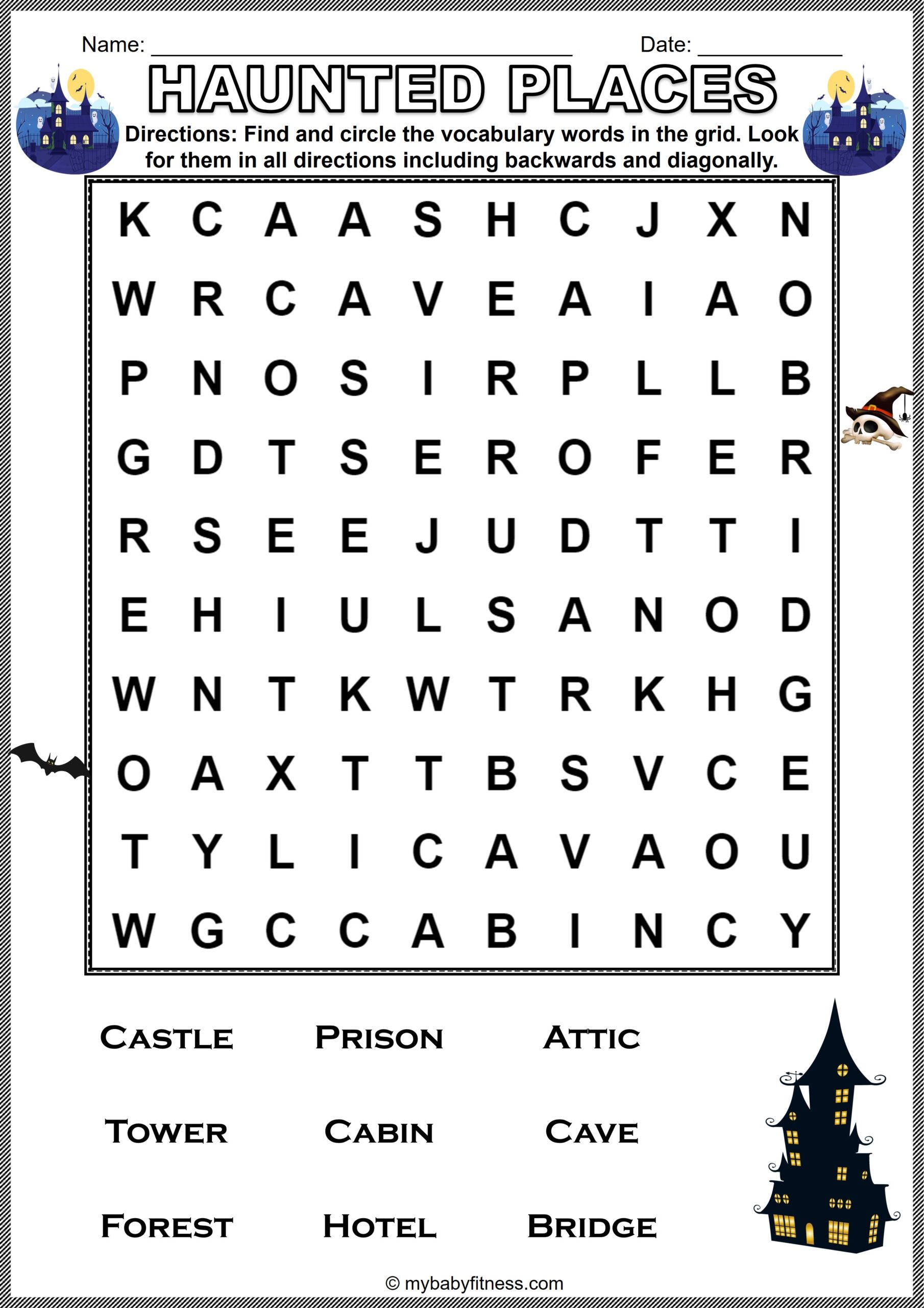 Haunted Places : Word Search – My Baby Fitness