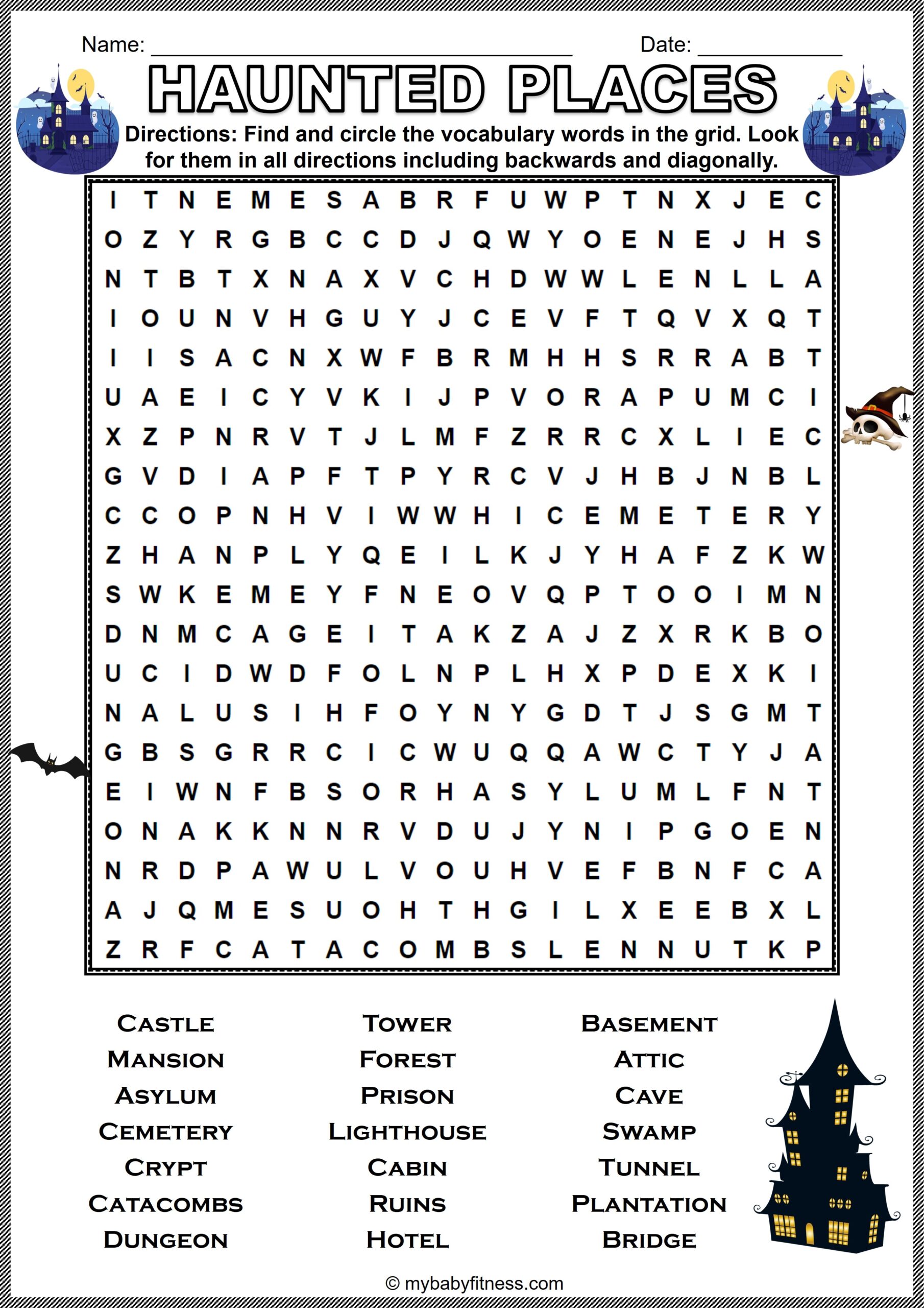 Haunted Places : Word Search – My Baby Fitness