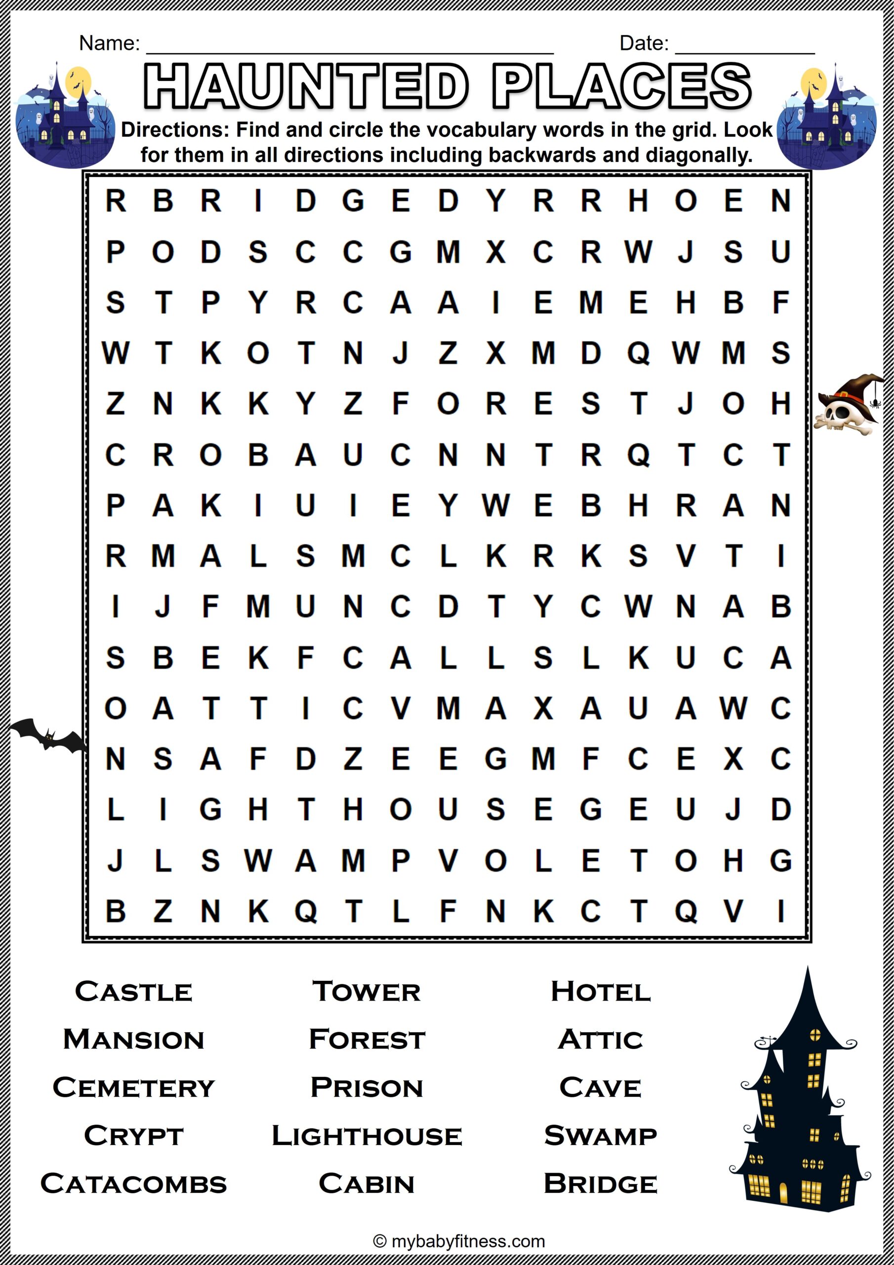 Haunted Places : Word Search – My Baby Fitness