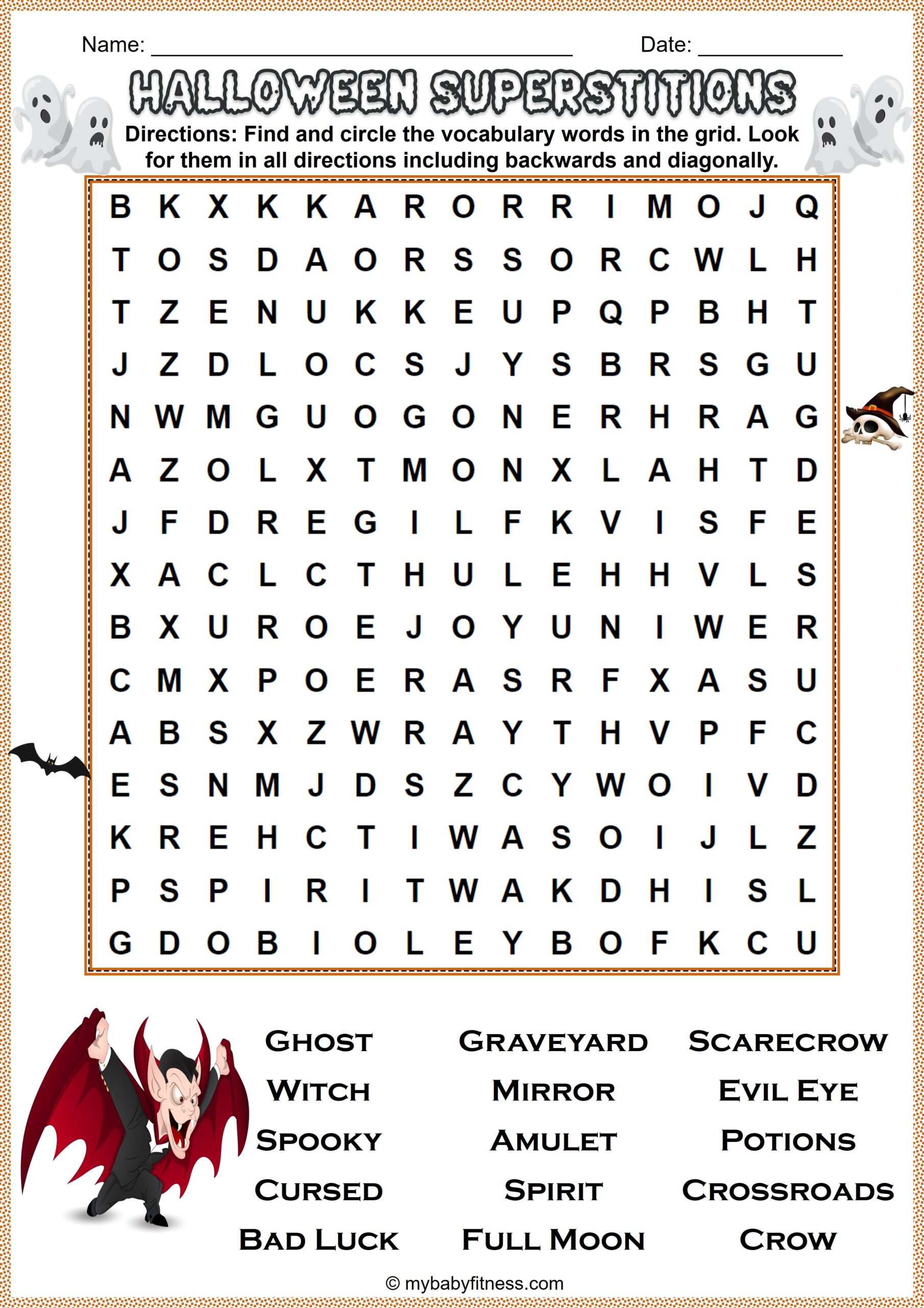 Halloween Superstitions : Word Search – My Baby Fitness