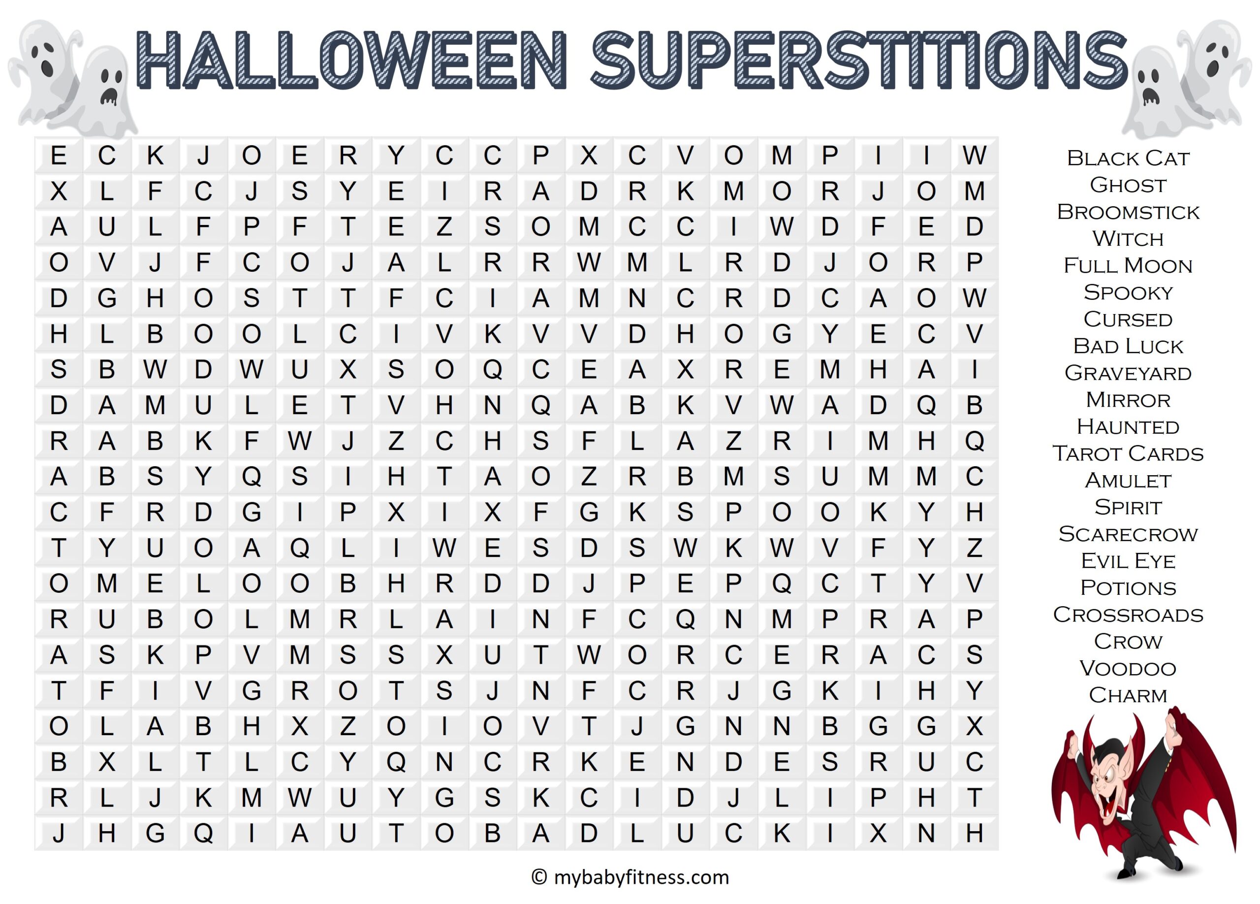 Halloween Superstitions : Word Search – My Baby Fitness