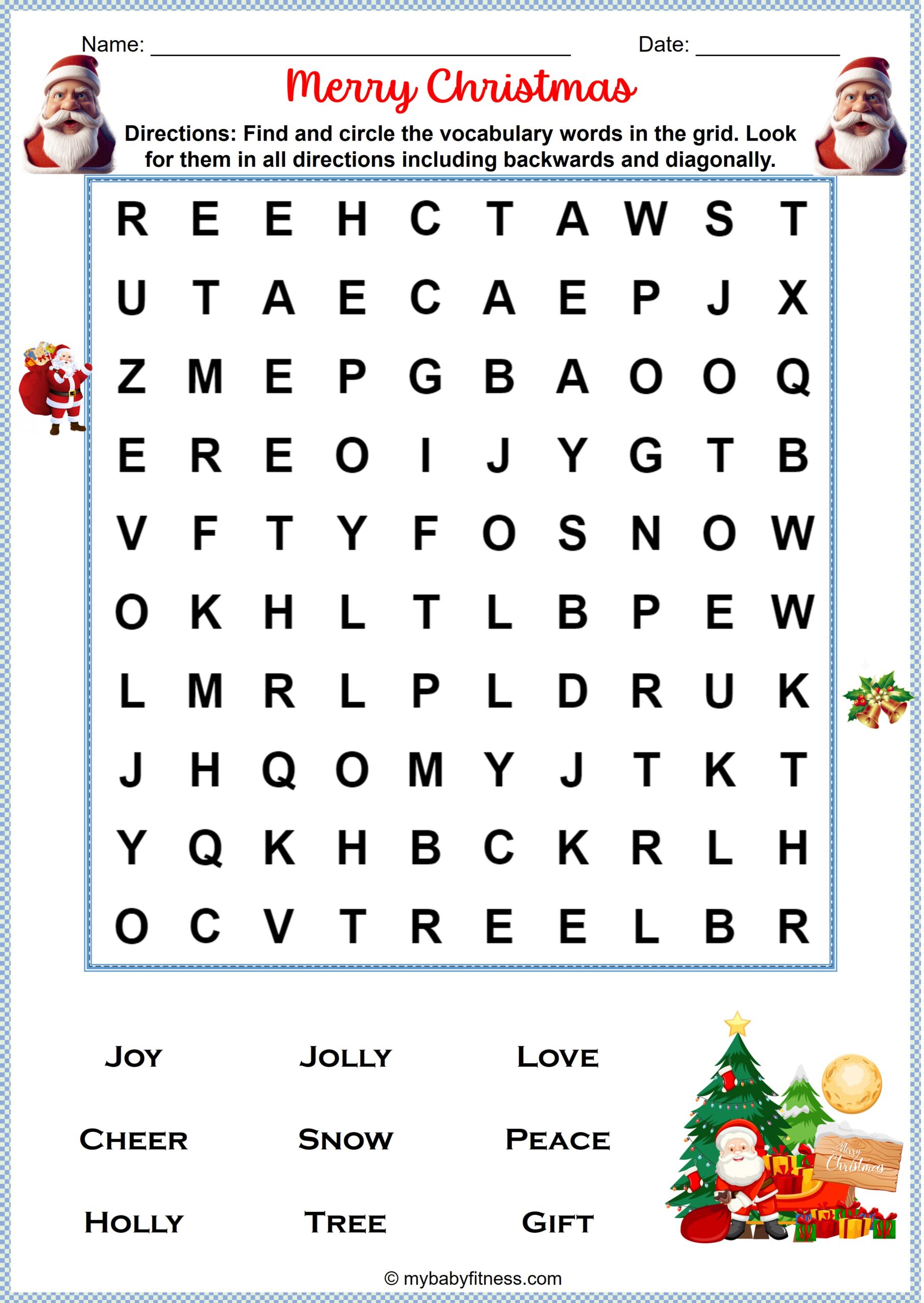 Merry Christmas : Word Search – My Baby Fitness