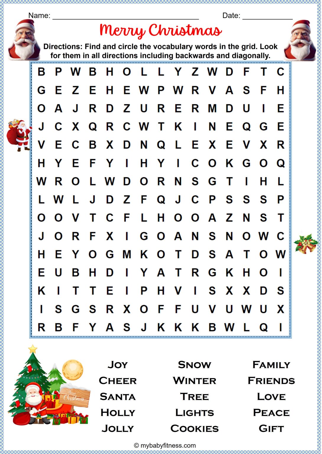 Merry Christmas : Word Search – My Baby Fitness