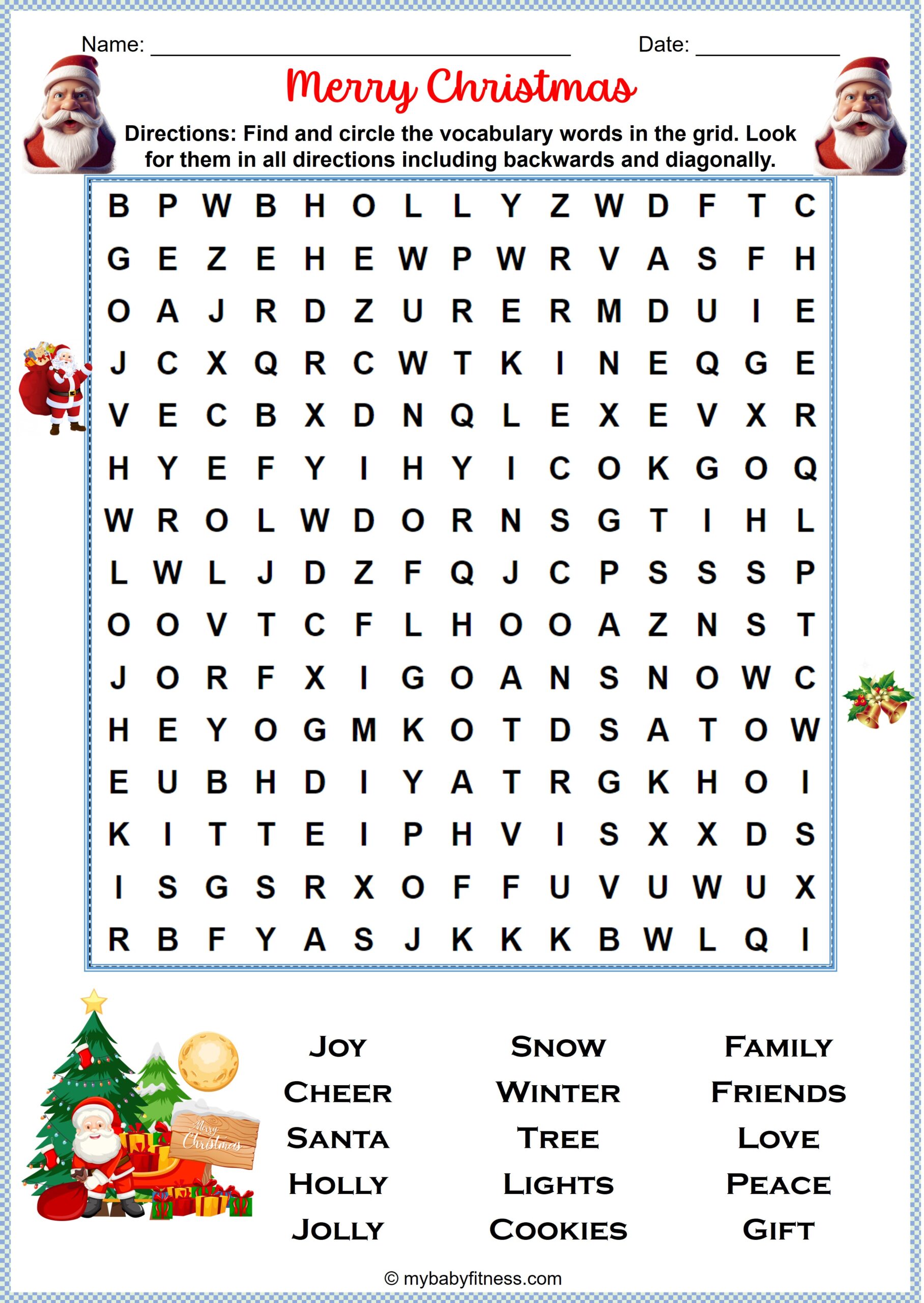 Merry Christmas : Word Search – My Baby Fitness