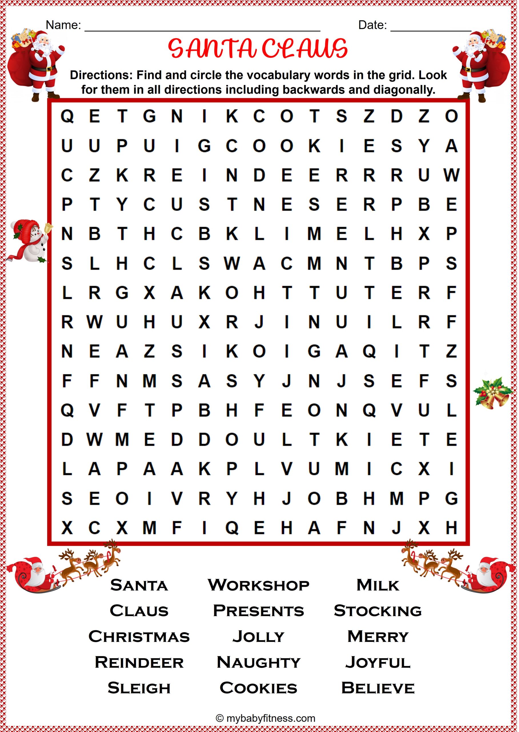 SANTA CLAUS : Word Search – My Baby Fitness