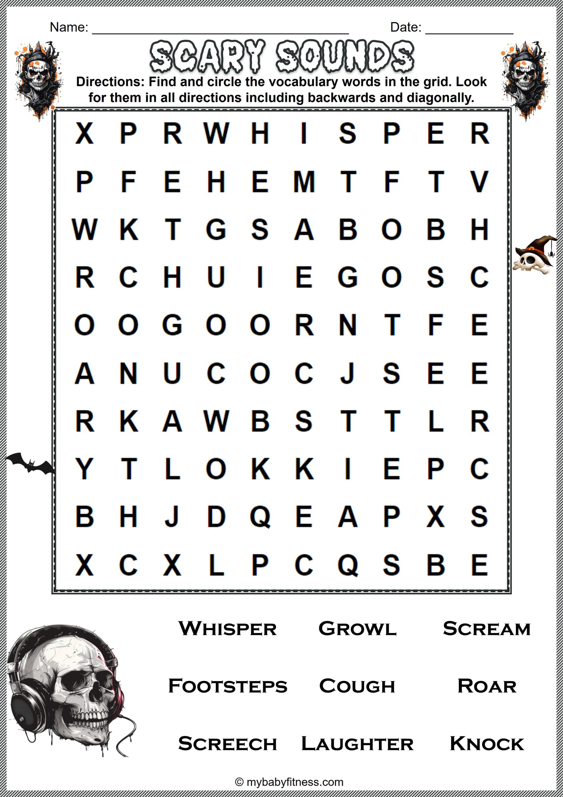 Scary Sounds : Word Search – My Baby Fitness