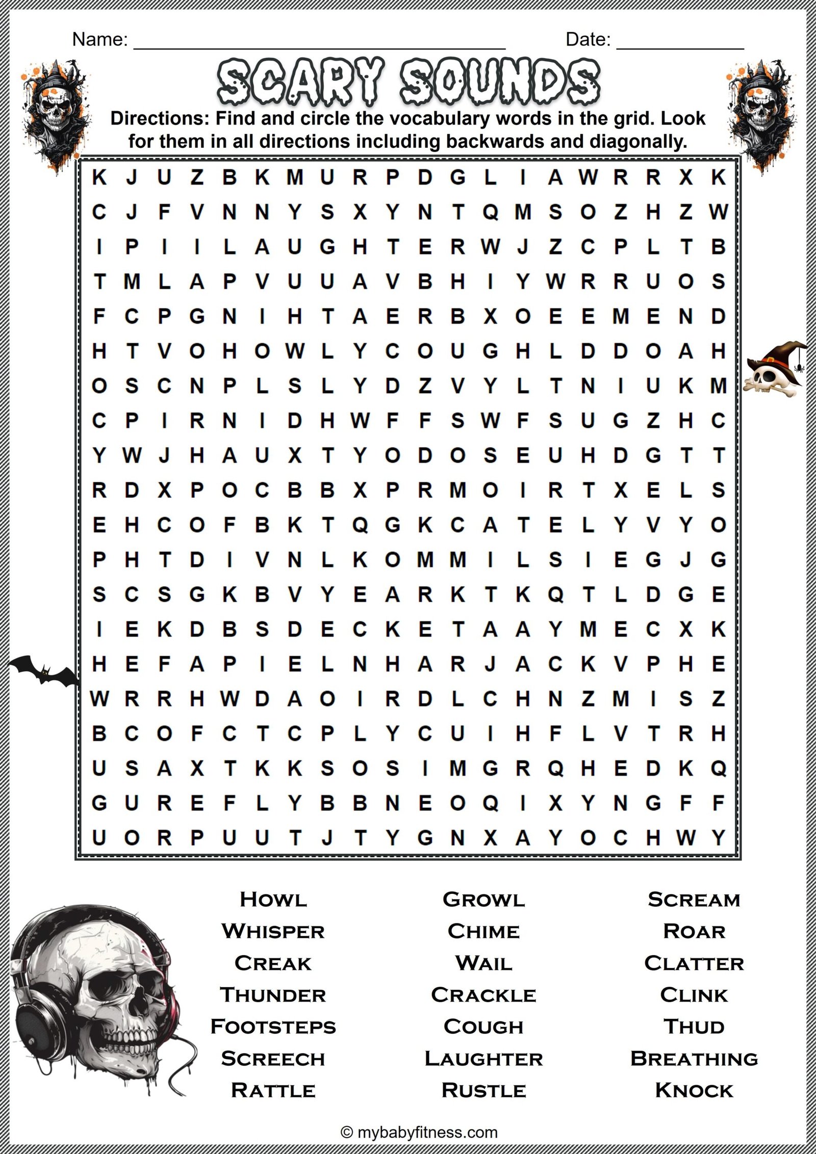 Scary Sounds : Word Search – My Baby Fitness