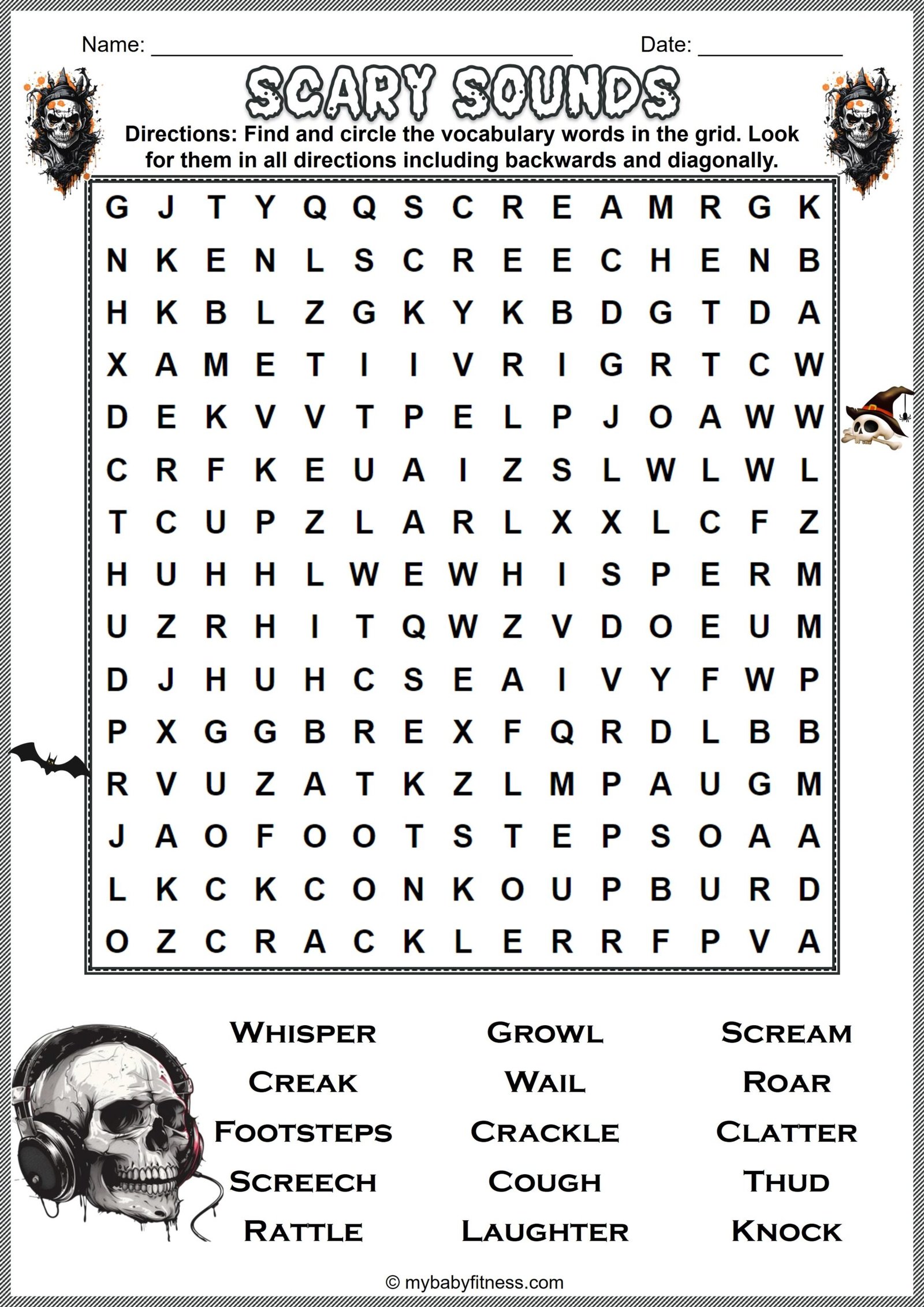 Scary Sounds : Word Search – My Baby Fitness