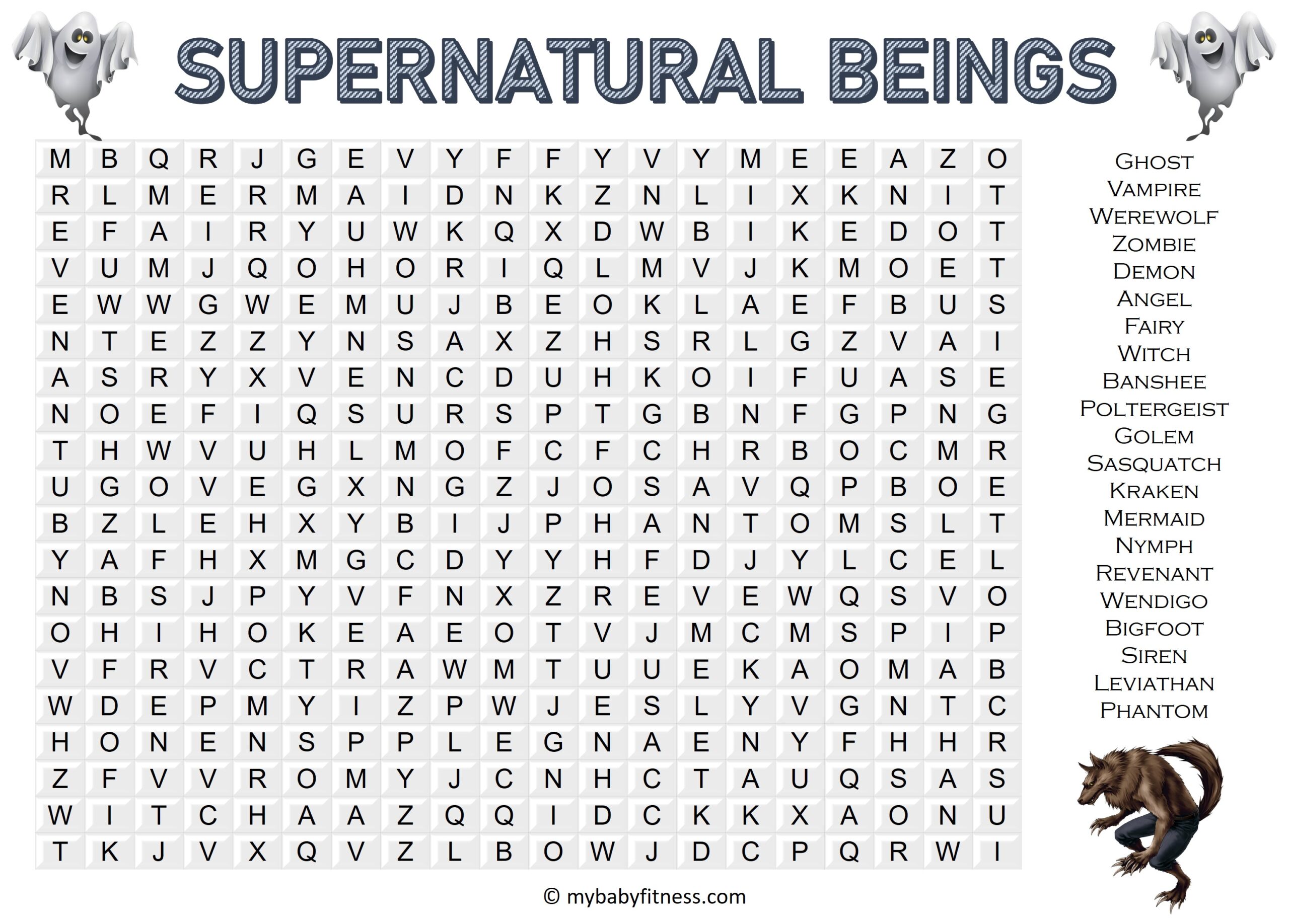 Supernatural Beings : Word Search – My Baby Fitness
